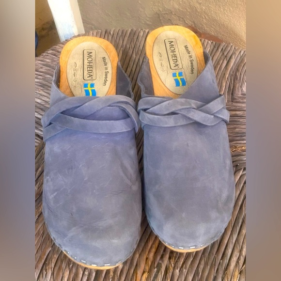 Moheda | Shoes | Moheda Swedish Wooden Clogs Blue Grey Suede Leather Sz ...